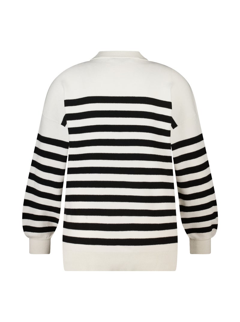MS MODE Pull Pull rayé avec détails de boutons - Noir Blanc - Grandes tailles - 0.00€ - Kiabi