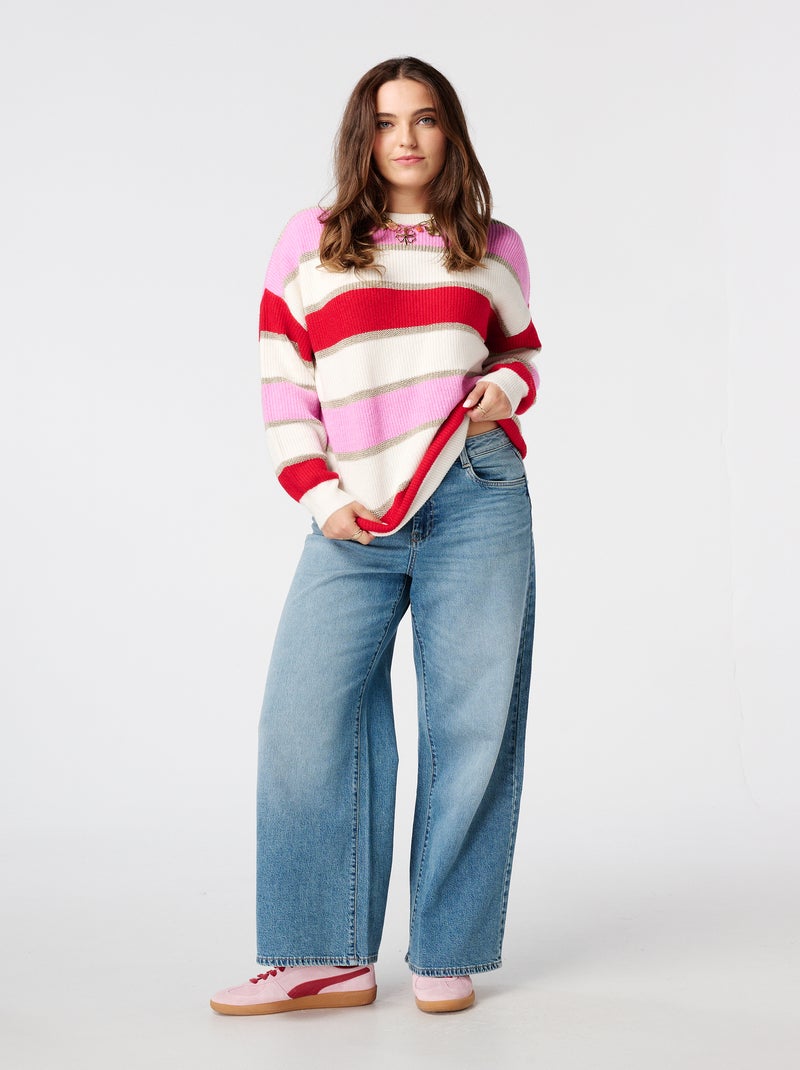 MS MODE Pull Pull rayé avec lurex - Rose saumon - Grandes tailles - 44. ...