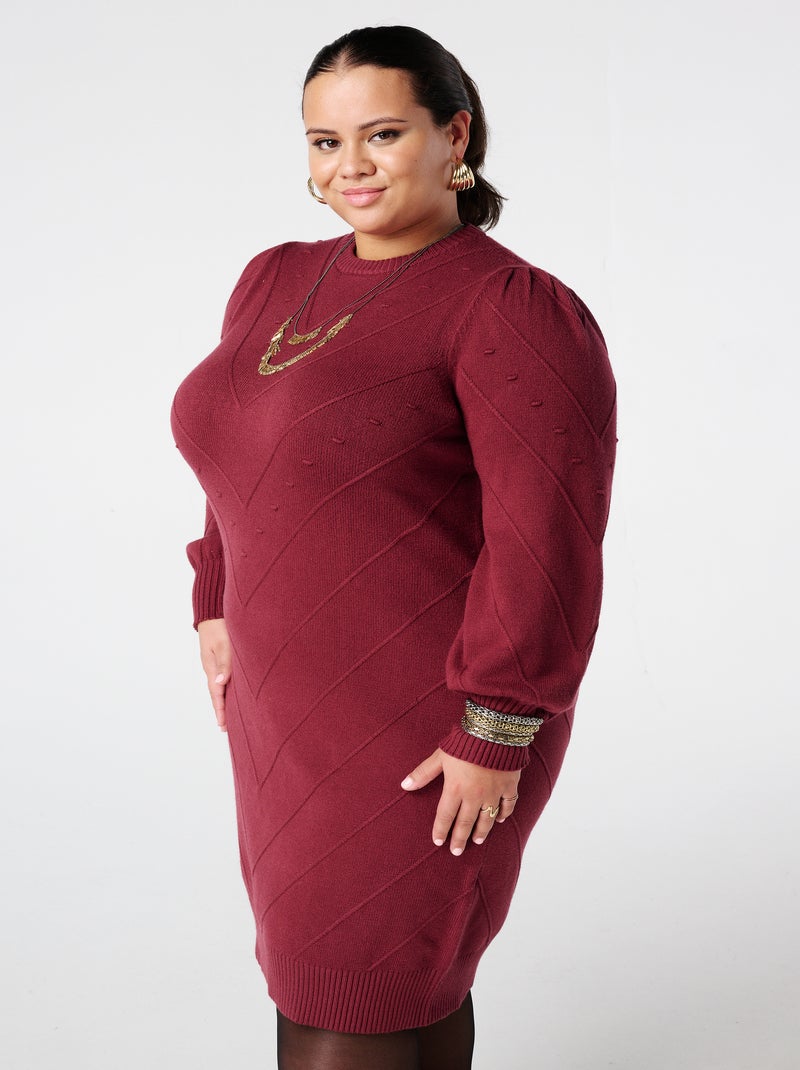 MS MODE Robe Robe tricotée à manches ballon - Rouge bordeaux - Grandes ...