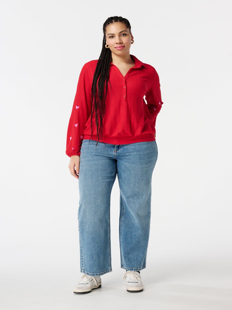 MS MODE Top Haut avec cœurs - Rouge - Grandes tailles - 0.00€ - Kiabi