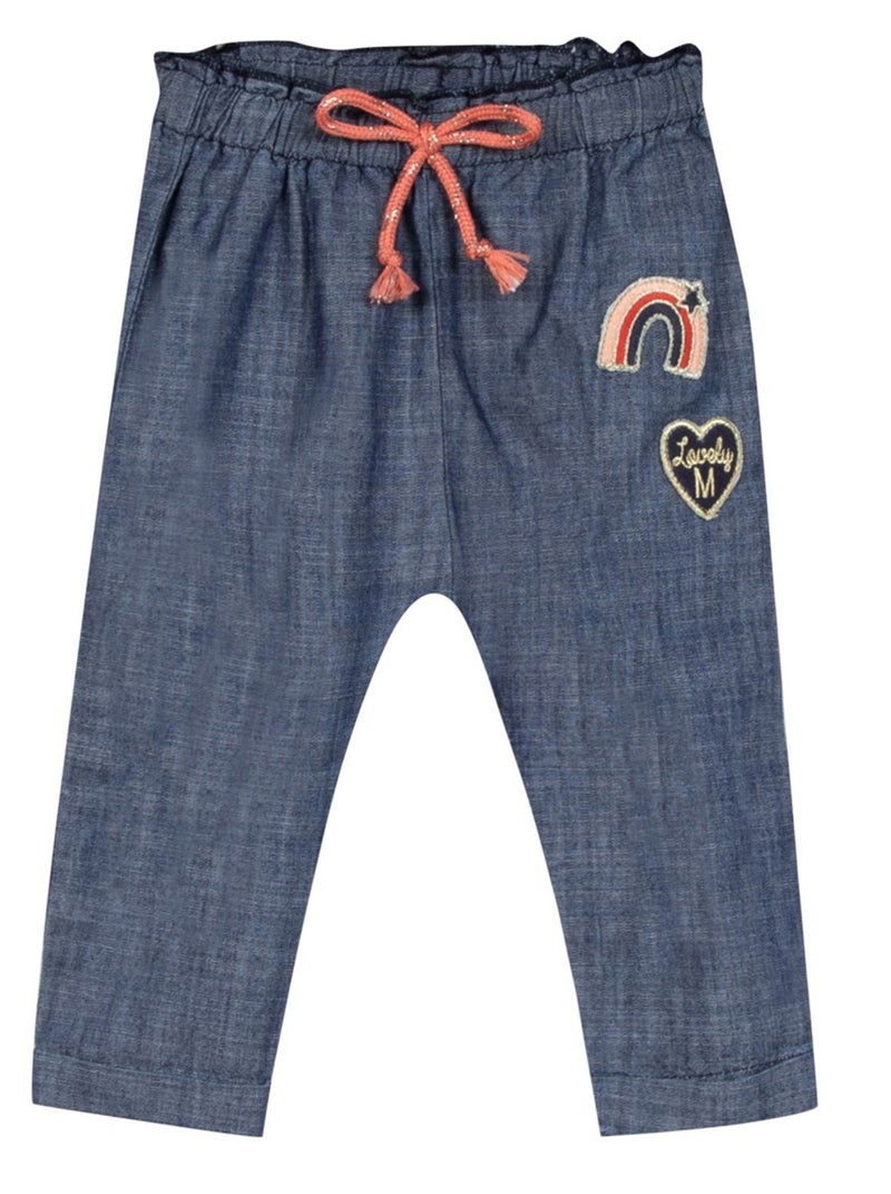 Pantalon Denim Léger Avec Badges Brodés 'miniman' - Bleu marine - 0.00 ...