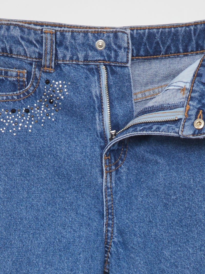 Pantalon denim wideleg à strass - Bleu - Kiabi - 15.00€