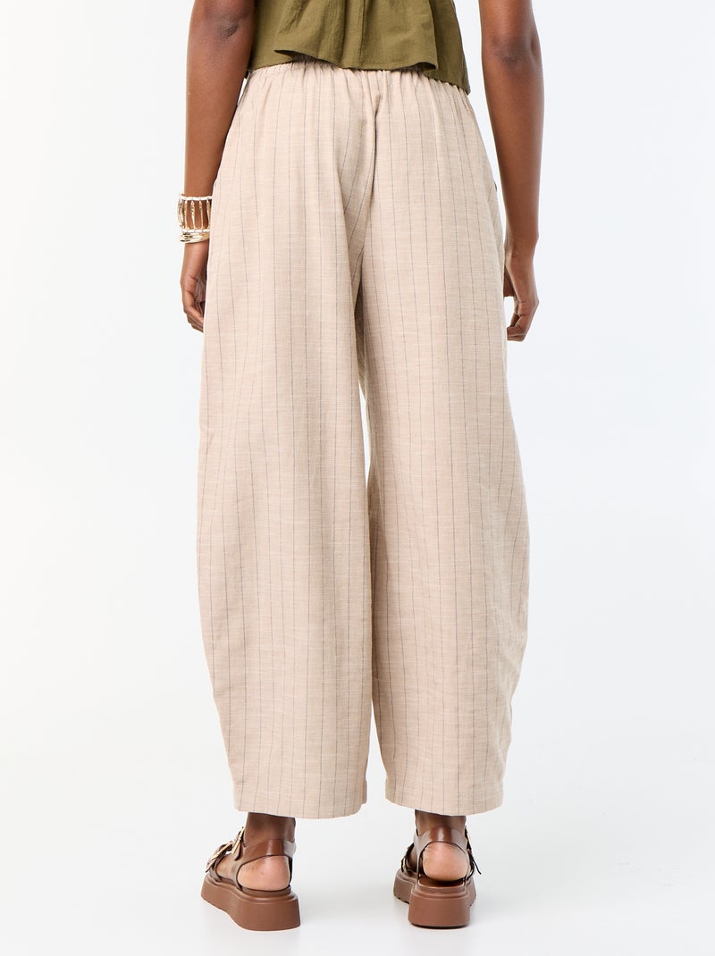 Pantalon large taille haute en lin mélangé - Beige - Femme - 20.00€ - Kiabi