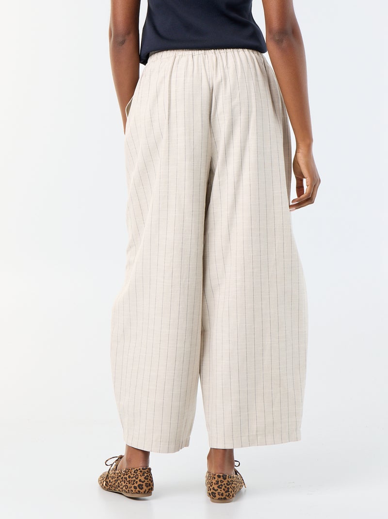 Pantalon large taille haute en lin mélangé - Beige - Femme - 20.00€ - Kiabi