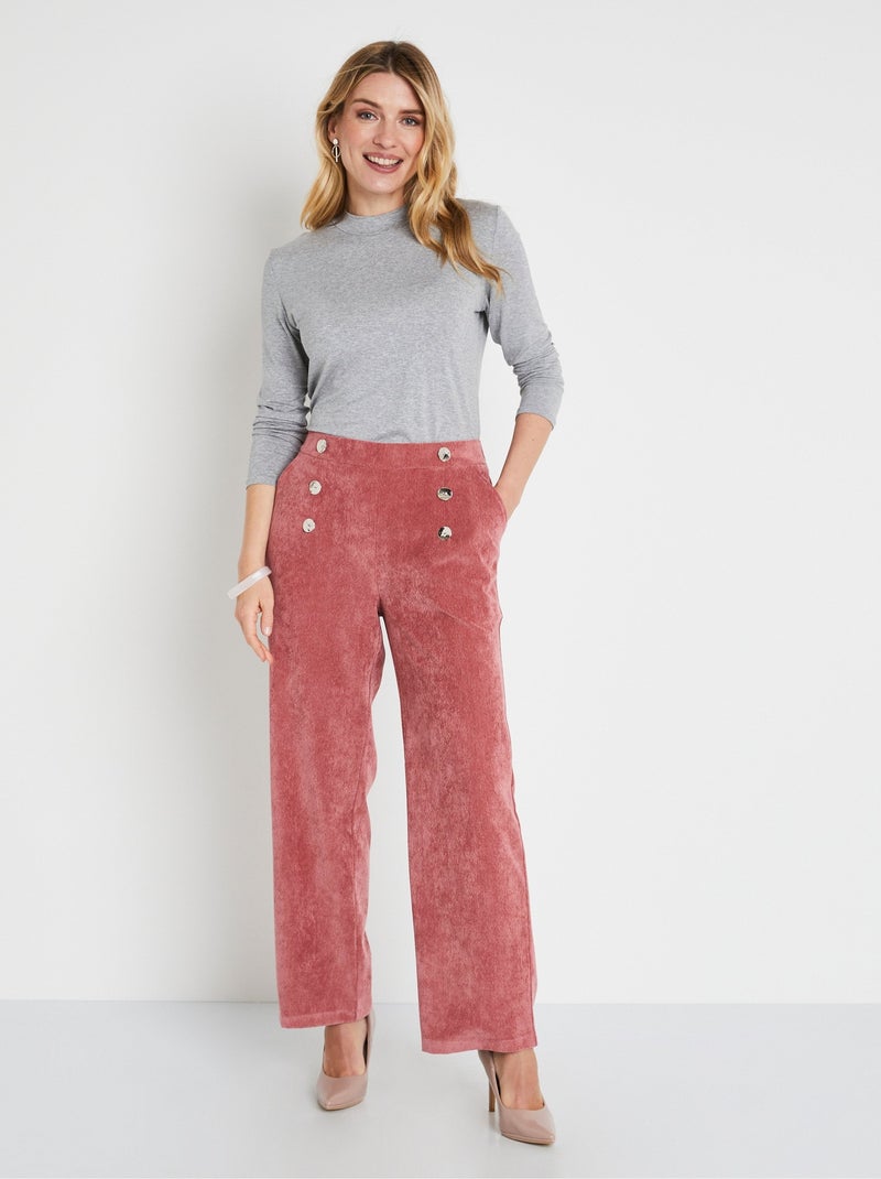 Pantalon large velours milleraies effet pont - Vieux rose - Grandes ...