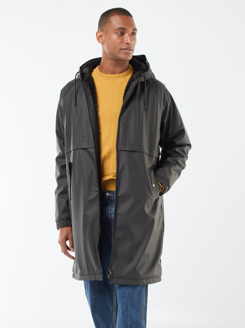 Parka longues déperlantes à capuche avec doublure chaude - Noir - Homme ...