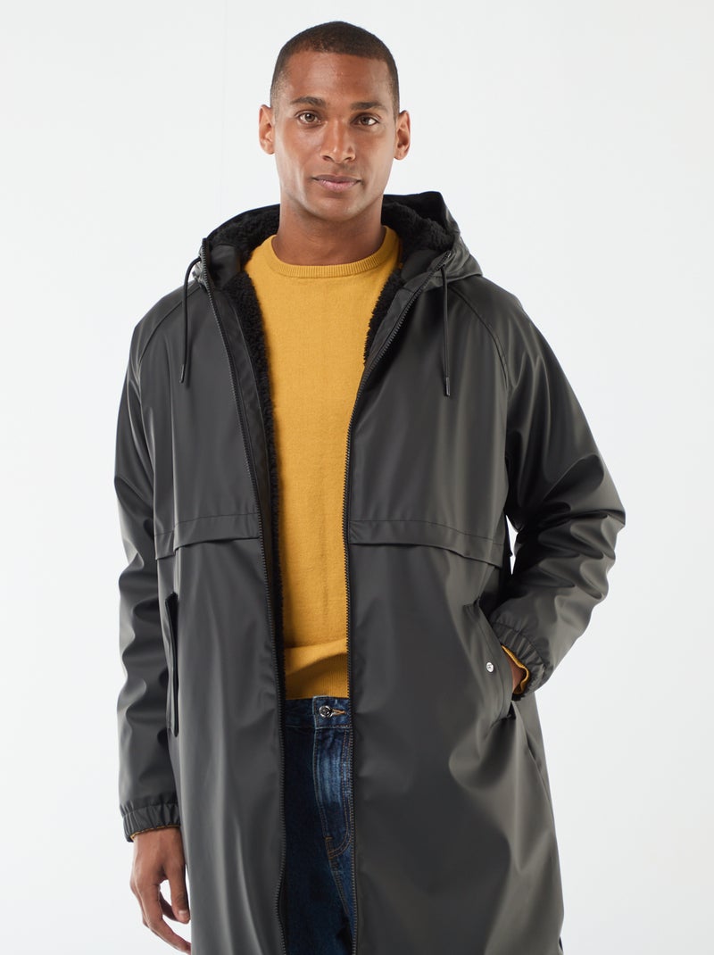 Parka longues déperlantes à capuche avec doublure chaude - Noir - Homme ...