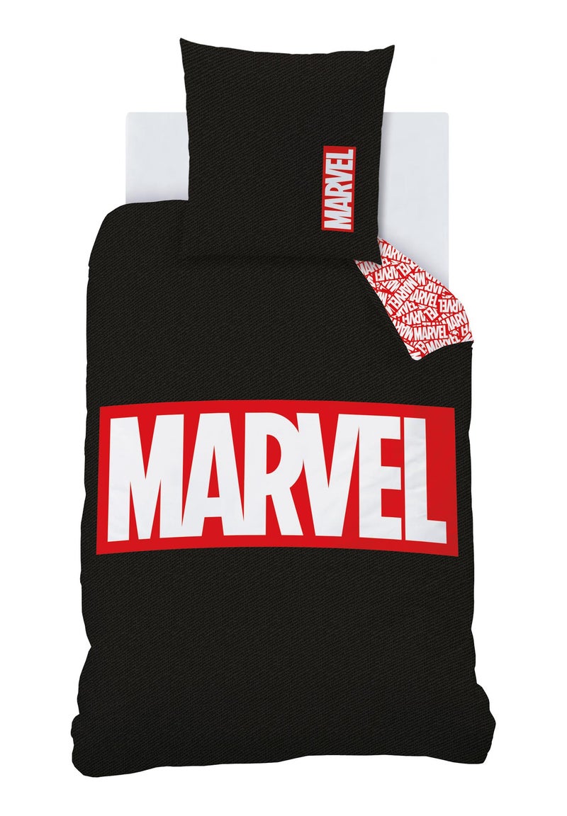Parure de lit imprimée 100% coton, MARVEL HOME IDENTITY - Noir Rouge ...