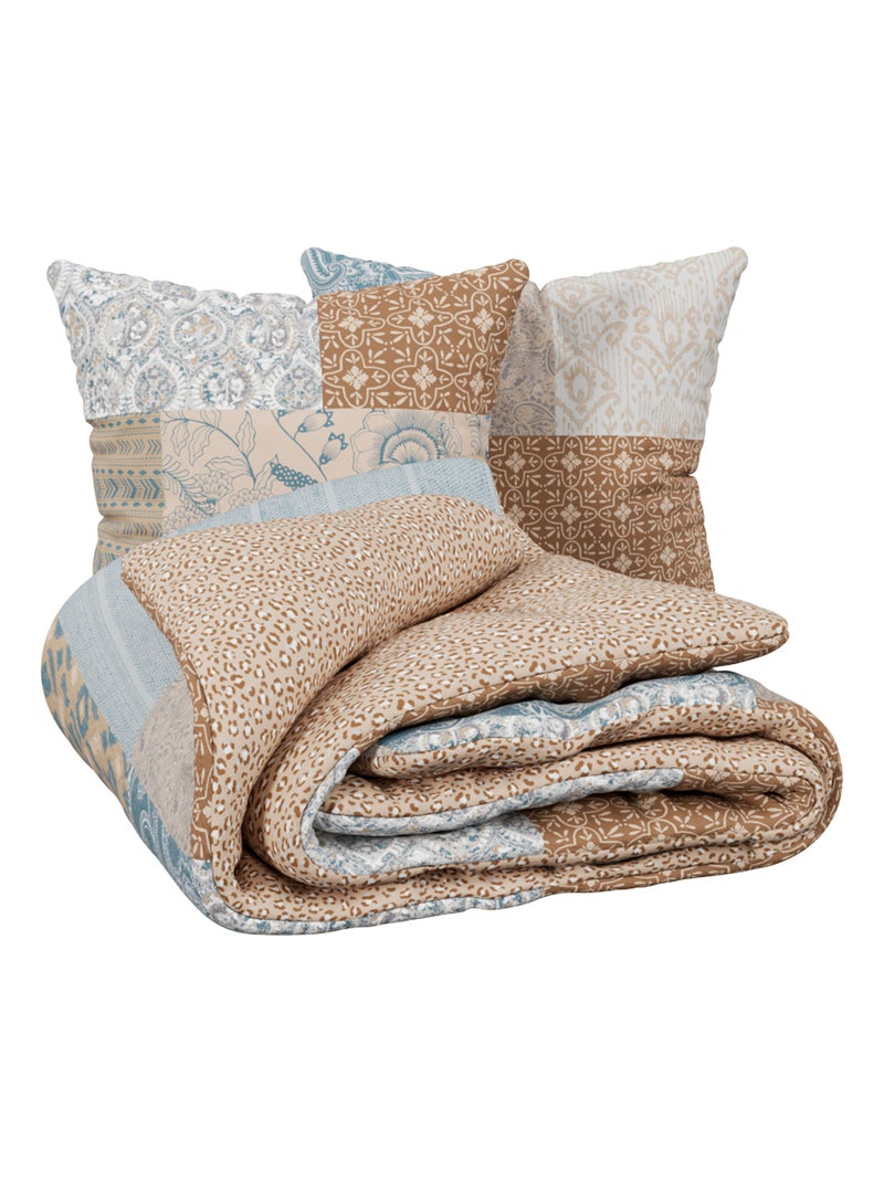 Parure de lit réversible en coton imprimé patchwork - Beige - Adulte - 37.84€ - Kiabi