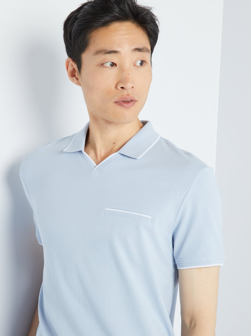 Polo col V en piqué de coton - Bleu ciel - Homme - 12.00€ - Kiabi