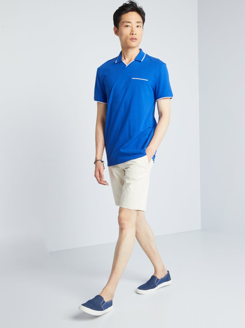 Polo col V en piqué de coton - Bleu foncé - Homme - 12.00€ - Kiabi