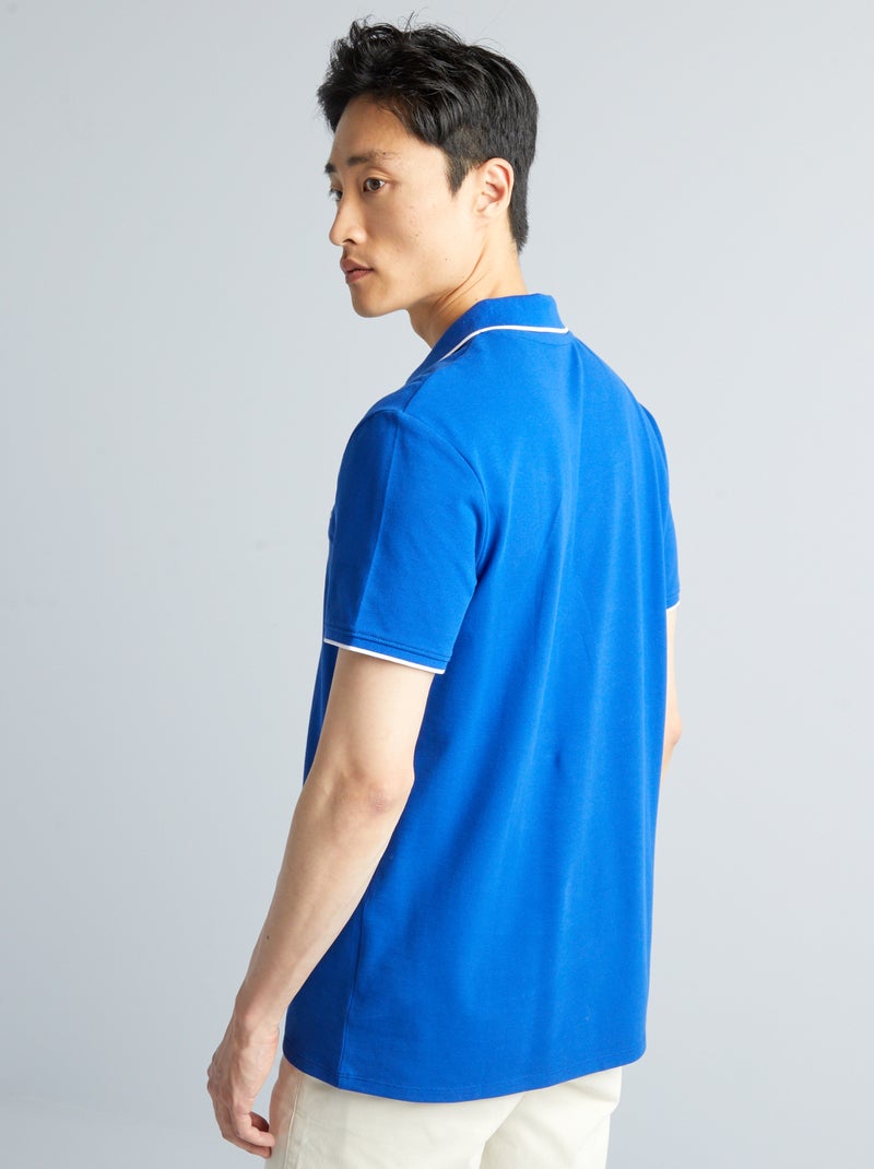 Polo col V en piqué de coton - Bleu foncé - Homme - 12.00€ - Kiabi