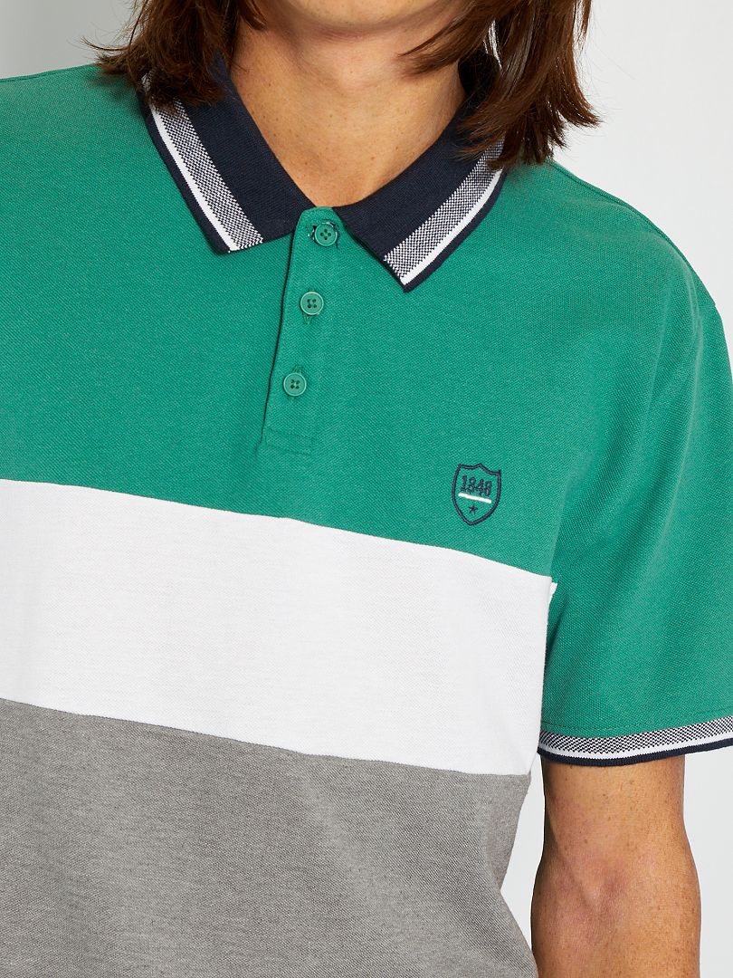 Polo color block logo brodé - vert/blanc/gris - Kiabi - 12.00€