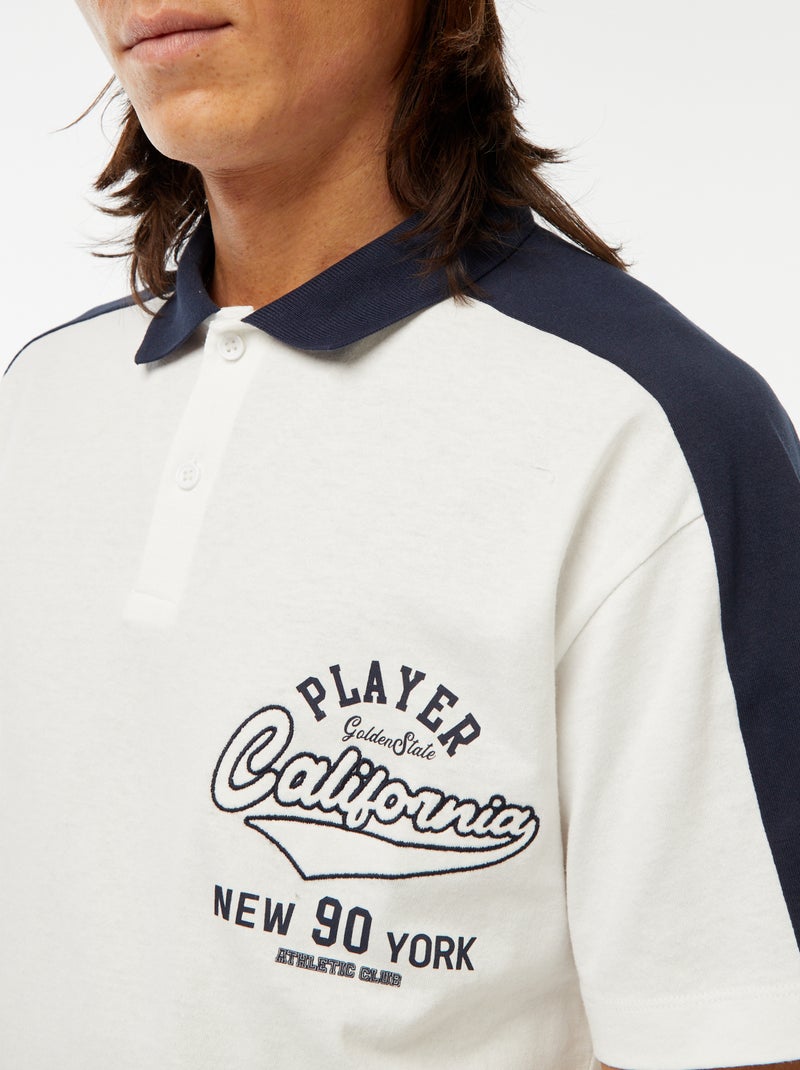 Polo en coton style équipe de baseball américaine - Blanc - Homme - 5. ...