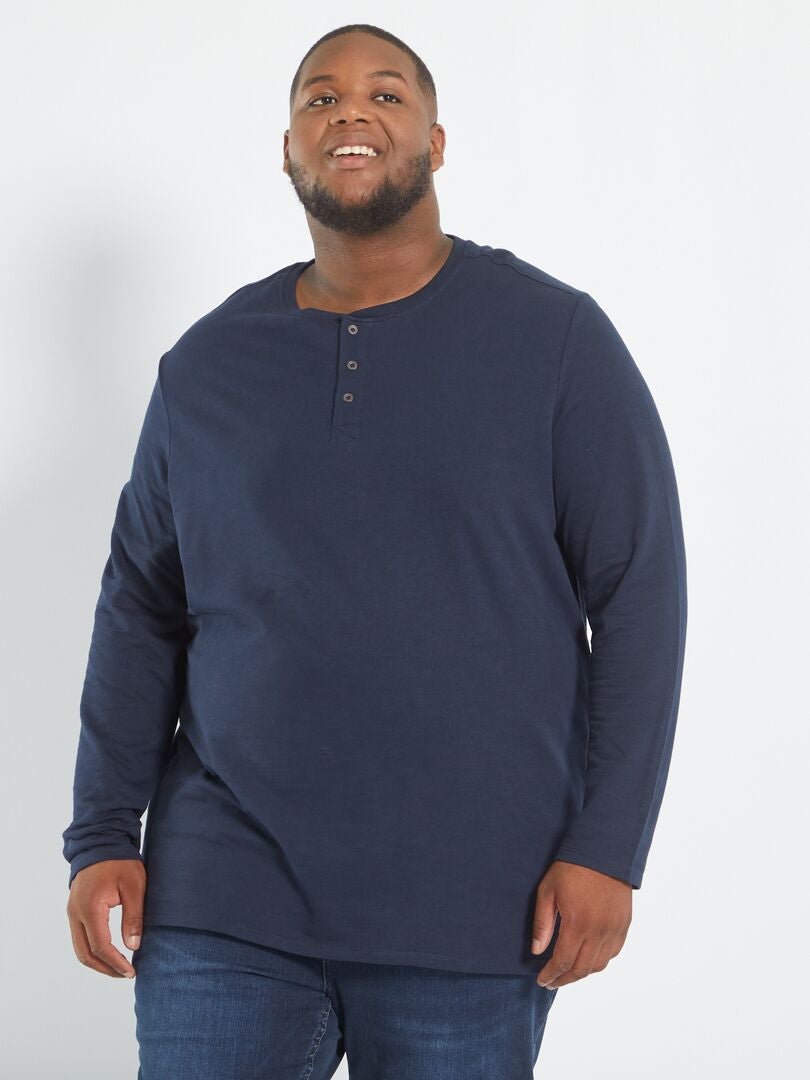 Polo en molleton à col mao - bleu marine - Kiabi - 15.00€