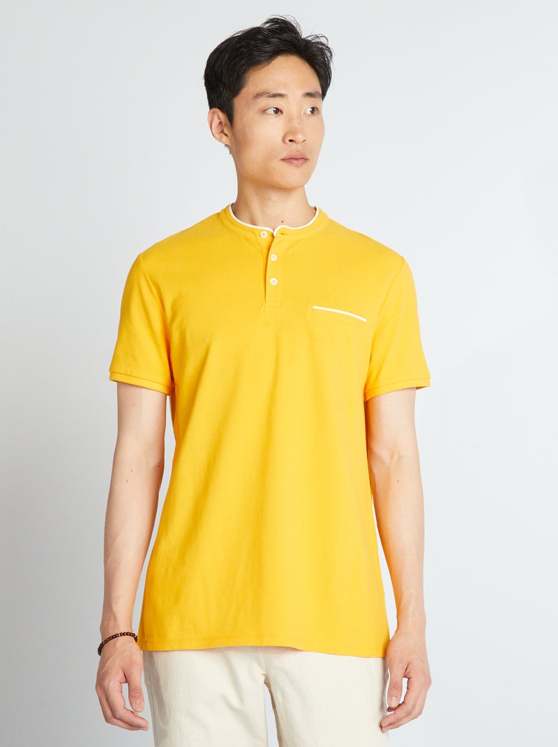 Polo en piqué de coton à col mao - Jaune - 12.00€ - Kiabi