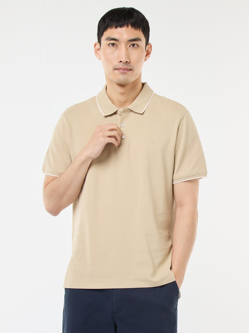Polo en piqué de coton - Beige - Homme - 10.00€ - Kiabi