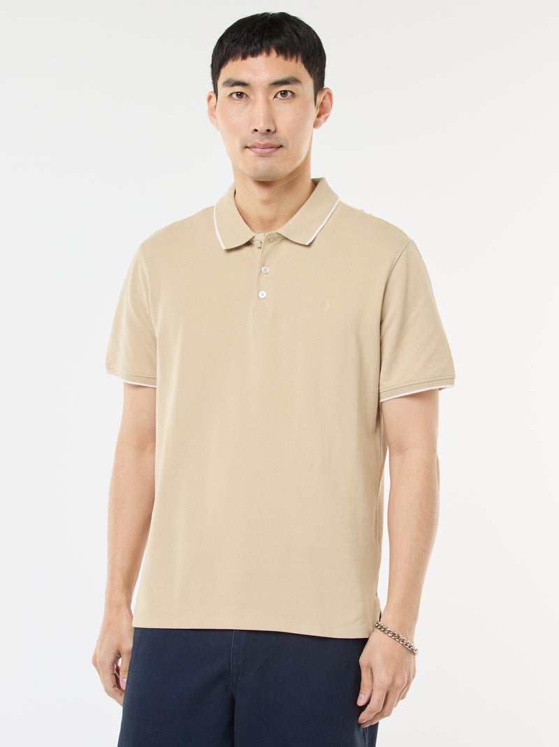 Polo en piqué de coton - Beige - Homme - 10.00€ - Kiabi