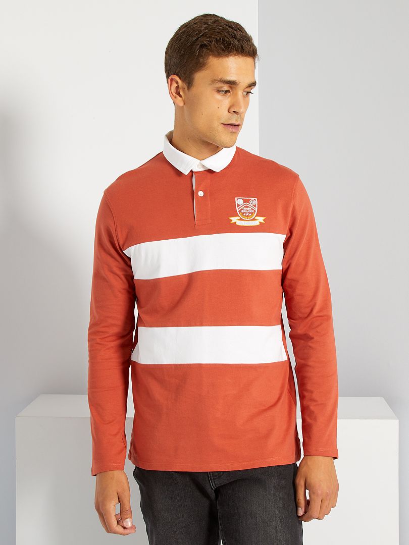 Polo esprit rugby - rouge brique/blanc - Kiabi - 15.00€
