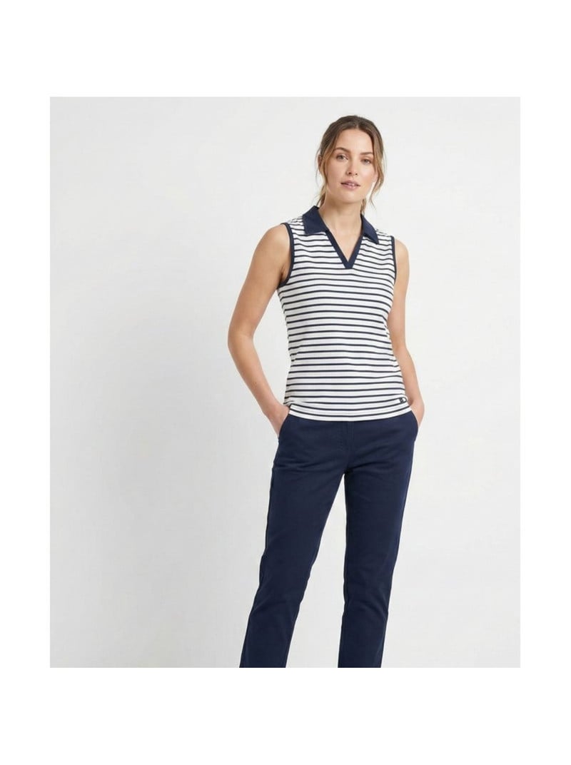 Polo sans manches - Terre de Marins - Bleu Blanc - Femme - 19.60€ - Kiabi