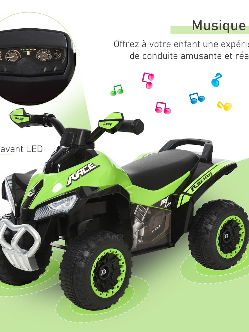 Porteur enfants quad 18-36 mois dim. 67L x 38l x 44H cm effets lumineux et sonores - Vert ...