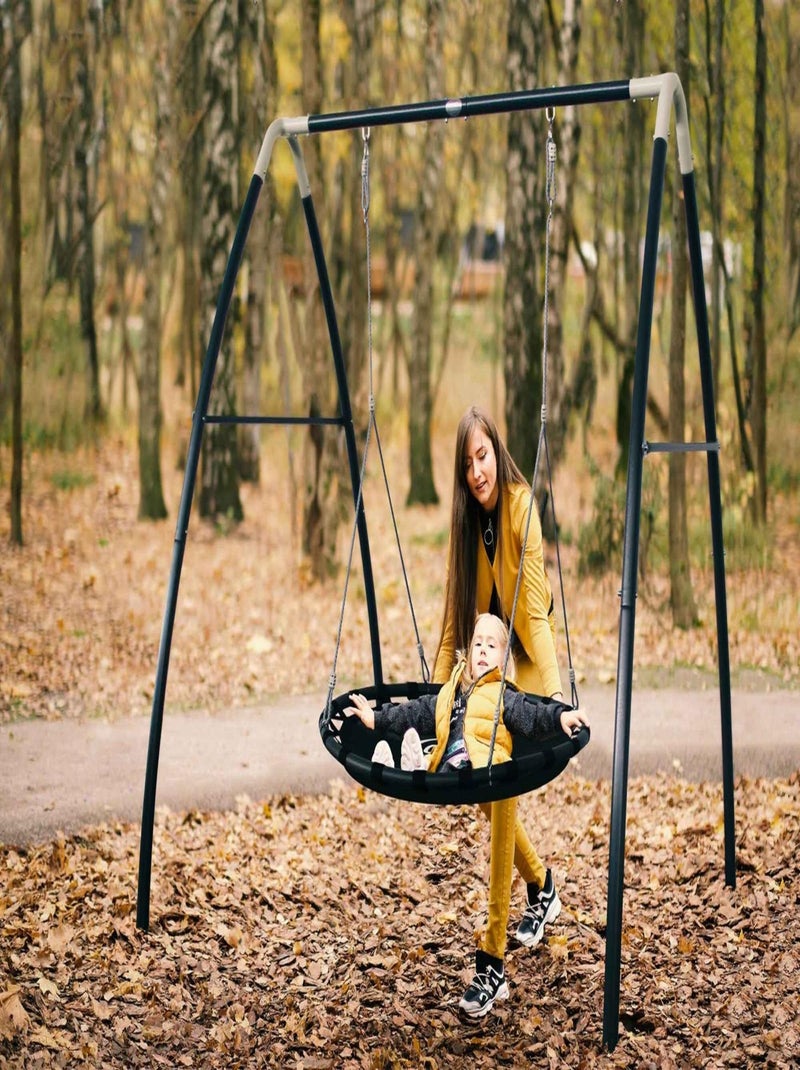 Portique en métal gris et blanc avec balançoire et siège nid rond Axi ...