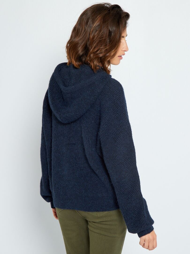 Pull à capuche maille torsade - Bleu - Kiabi - 18.00€