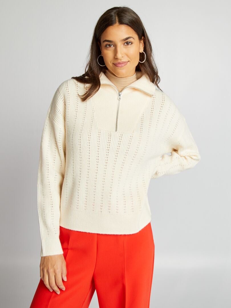 Pull à col camionneur - Ecru - Kiabi - 18.00€