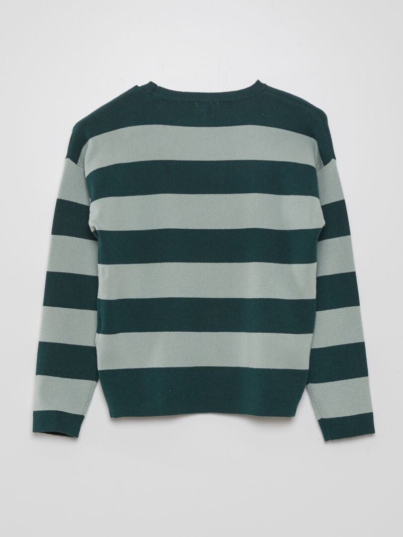 Pull à col rond avec rayures - Vert - Kiabi - 14.00€