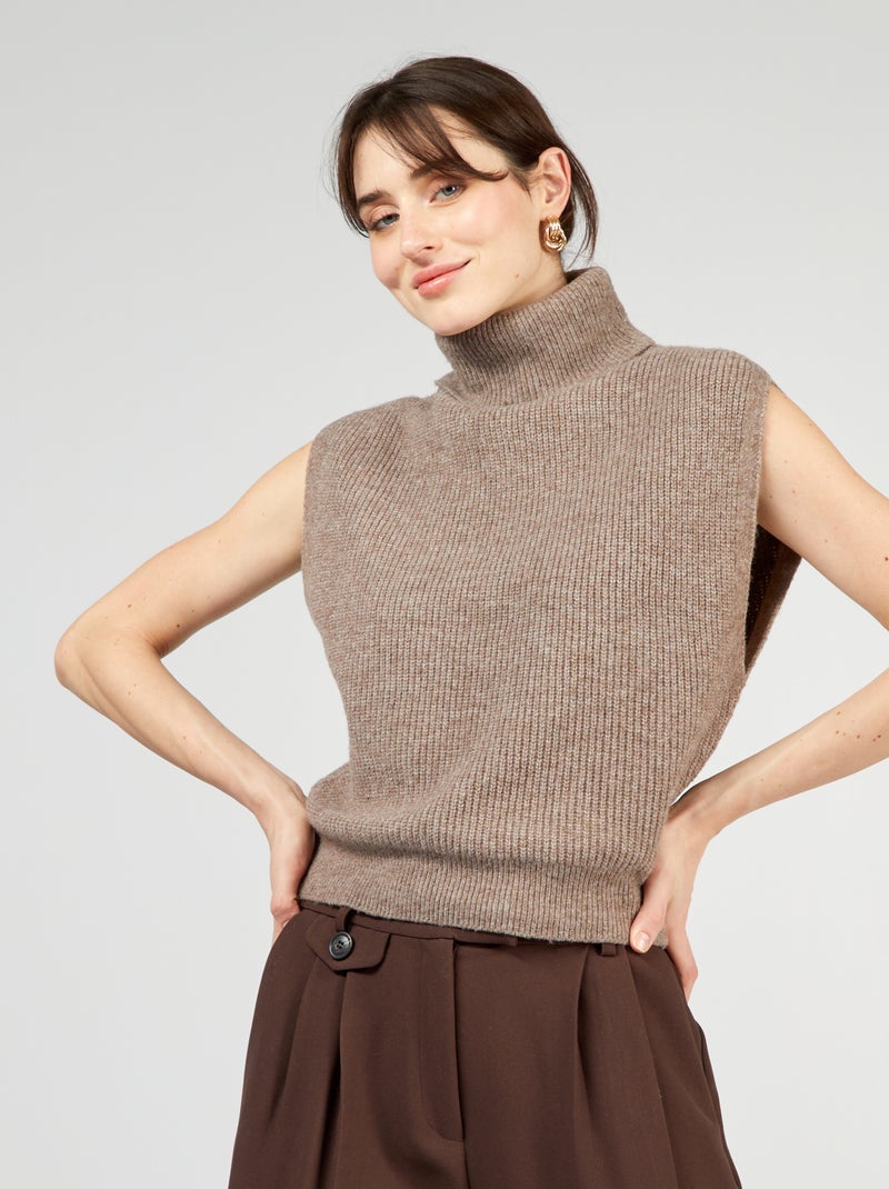 Pull à col roulé sans manches - Marron - Kiabi - 18.00€