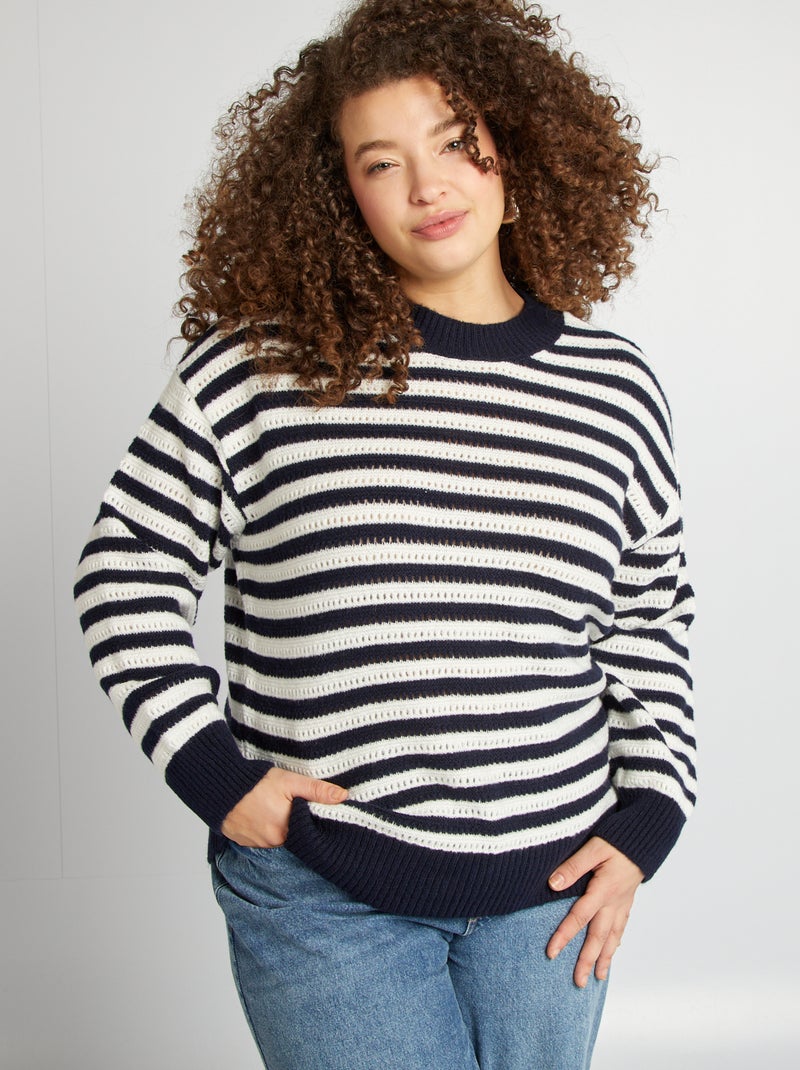 Pull à rayures - Blanc/bleu - Grandes tailles - Femme - 7.50€ - Kiabi