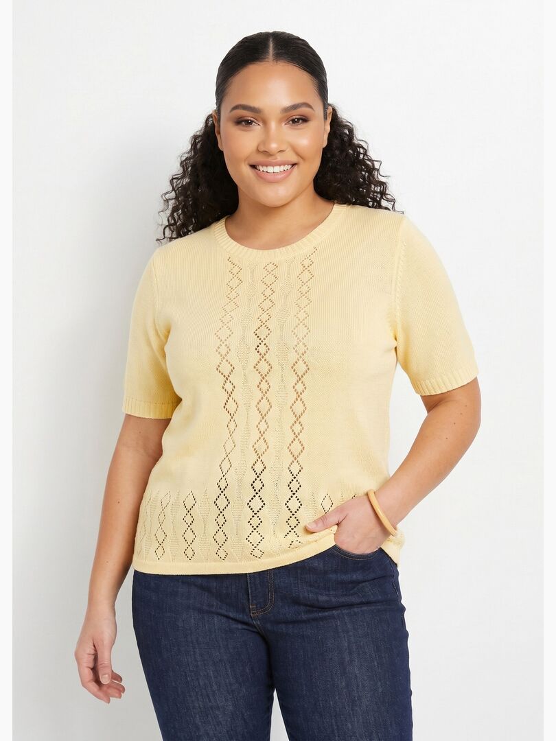Pull ajouré perlé manches courtes - Jaune - Kiabi - 25.19€