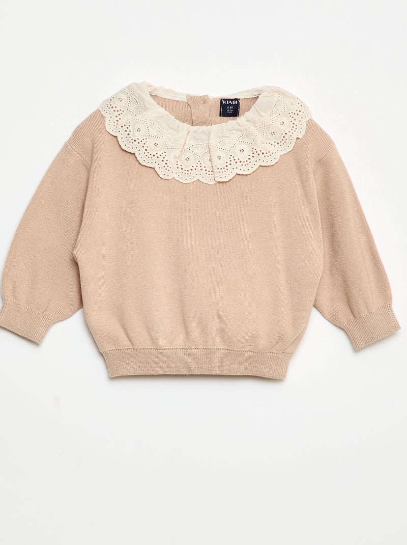 Pull avec col en voile de coton - Beige - Bébé fille - 3.60€ - Kiabi