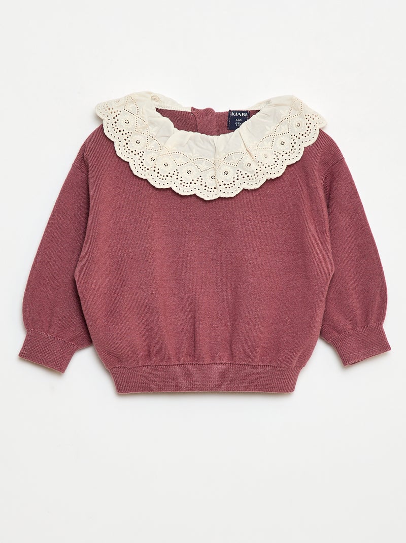 Pull avec col en voile de coton - Rose - Bébé fille - 3.60€ - Kiabi