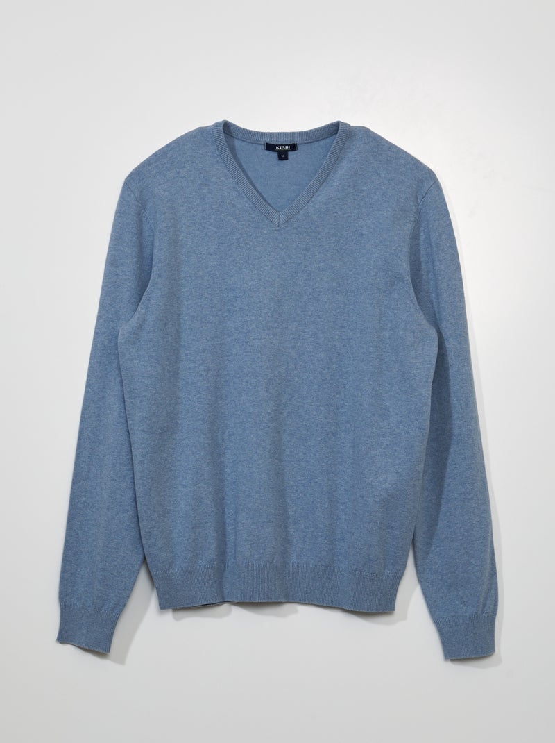 Pull basique en maille unie - Bleu - 12.00€ - Kiabi