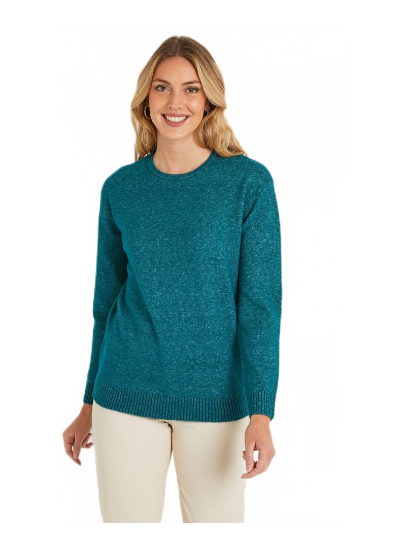 Pull chiné court col rond avec laine - Bleu canard - Kiabi - nu€