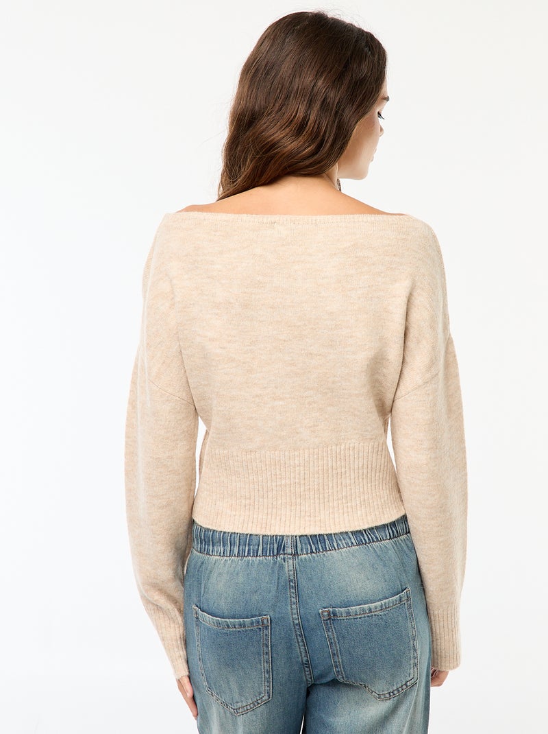 Pull col bardo en maille - Beige - Ado fille - 15.00€ - Kiabi