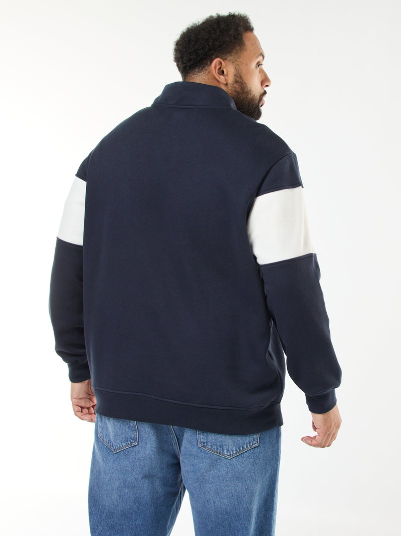 Pull col camionneur esprit colorblock en molleton - Bleu - Grandes ...