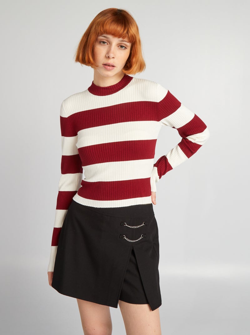 Pull col montant à rayures - Rouge/blanc - Kiabi - 10.00€