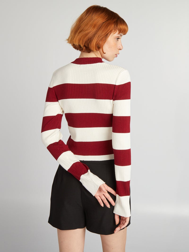 Pull col montant à rayures - Rouge/blanc - Kiabi - 10.00€