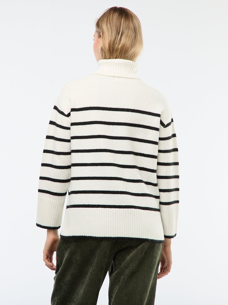 Pull col montant en maille grosse jauge - Blanc - Femme - 20.00€ - Kiabi