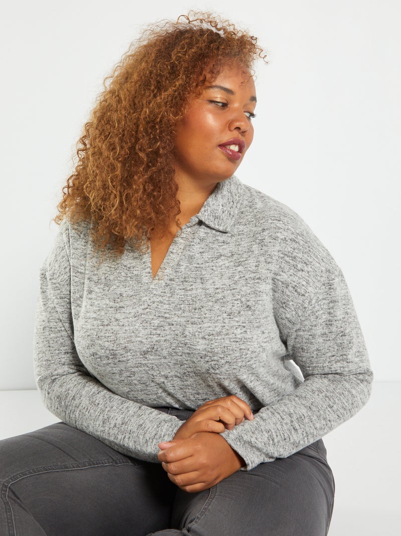 Pull col polo en maille douce - Gris - 15.00€ - Kiabi