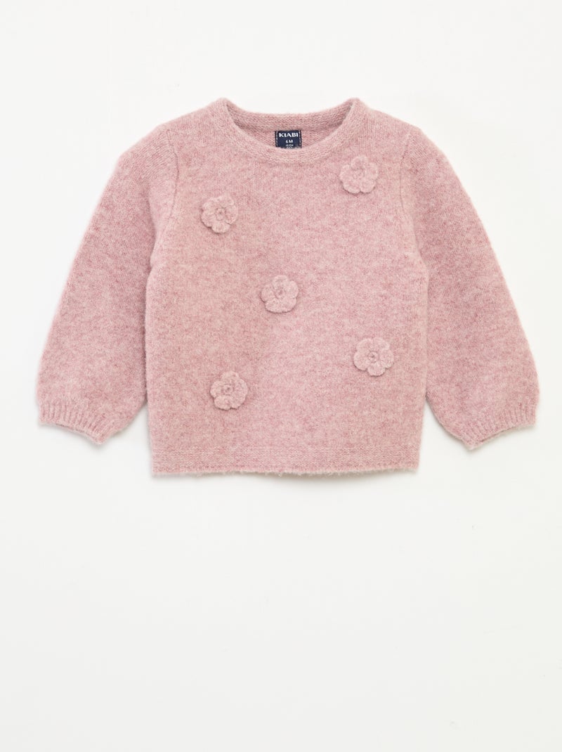 Pull col rond avec patch fleurs - Rose - Bébé fille - 0.00€ - Kiabi