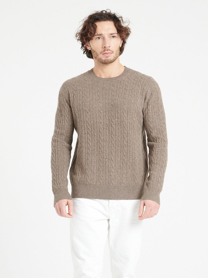 Pull col rond homme en cachemire - ZACH 5 - Taupe - 309.00€ - Kiabi