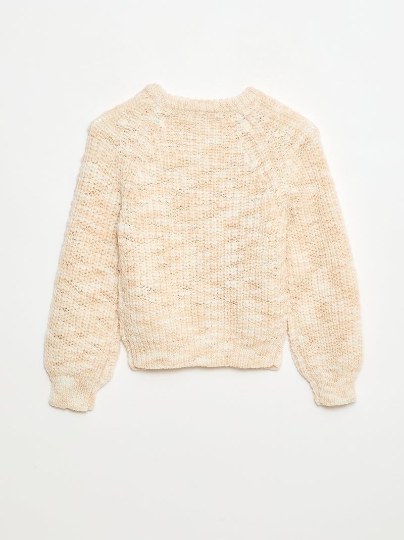 Pull col rond manches longues - Beige - Fille - 13.00€ - Kiabi