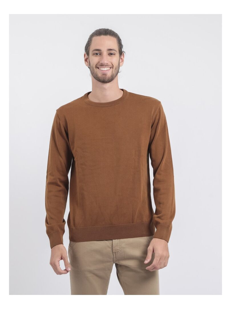 Pull col rond pur coton LADARKO - Marron caramel - Kiabi - 31.49€