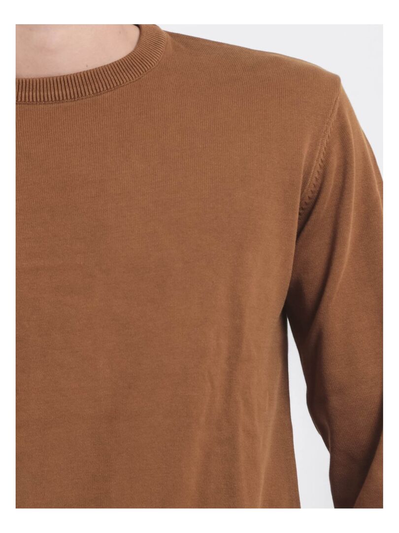 Pull col rond pur coton LADARKO - Marron caramel - Kiabi - 31.49€