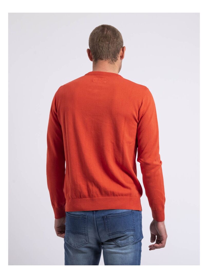 Pull col rond pur coton LADARKO - Orange corail - Kiabi - 31.49€