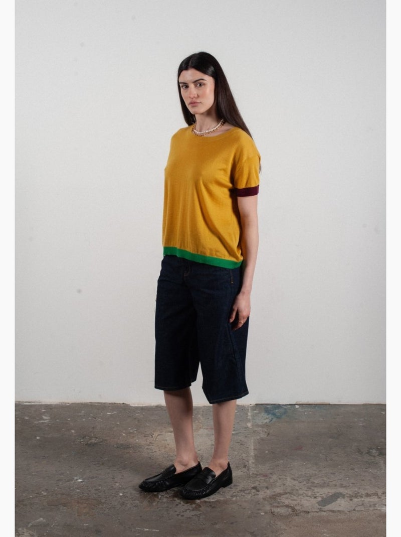 Pull col rond ultrafin en cachemire et laine KELLY 8 - Jaune - Femme ...