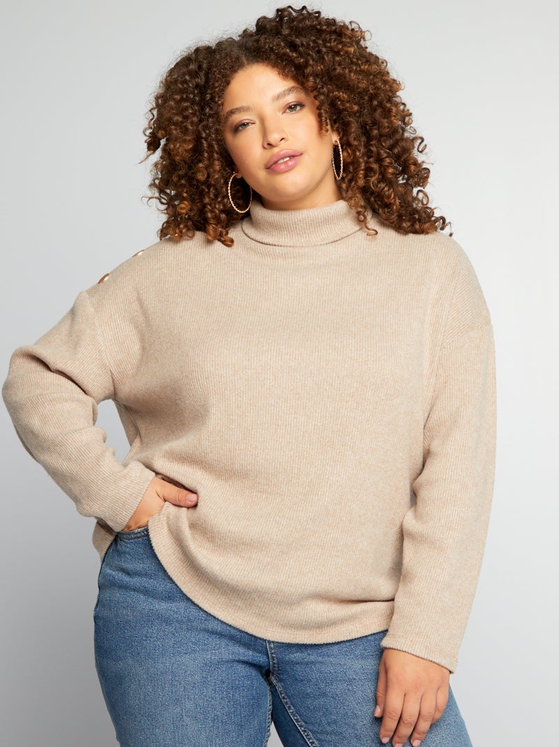 Pull col roulé - Beige - Grandes tailles - 18.00€ - Kiabi